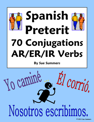 Spanish Preterit 70 AR/ER/IR Regular Verb Conjugations Worksheet ...