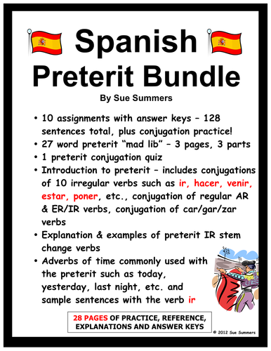 Spanish Preterit Bundle 28 Pages of Practice, Reference and ...