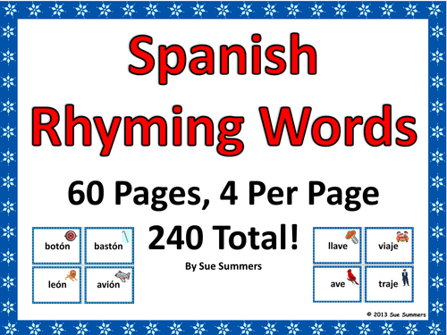 Spanish Rhyming Words 240 Cards - Tarjetas de Rimas en Espanol ...