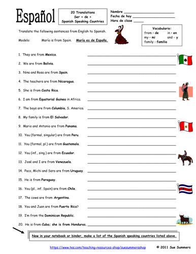 Spanish Ser with Spanish Speaking Country Origin Translations ...
