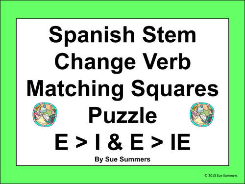 Spanish Verbs Matching Squares / Magic Squares Puzzle Bundle of 4 ...