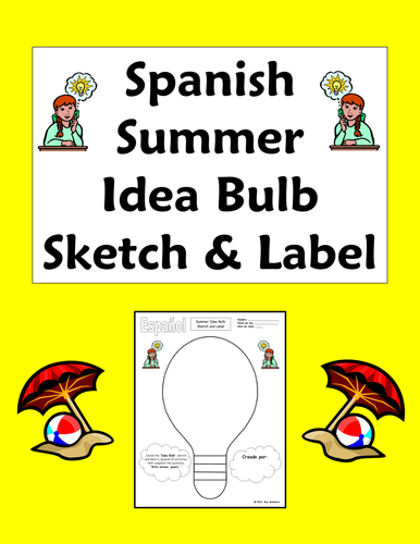 Spanish Summer Idea Bulb Sketch and Label Vocabulary Activity ...