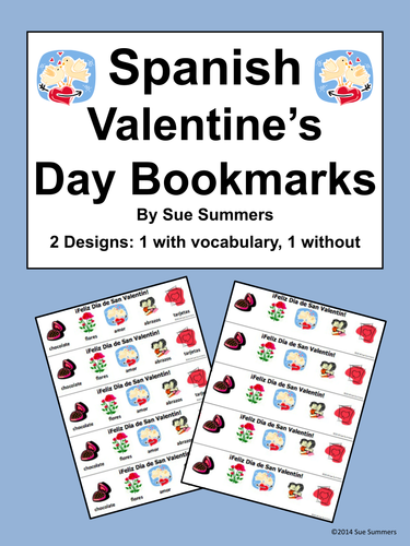 Spanish Valentine's Day Bookmarks - With and Without Vocabulary Words ...