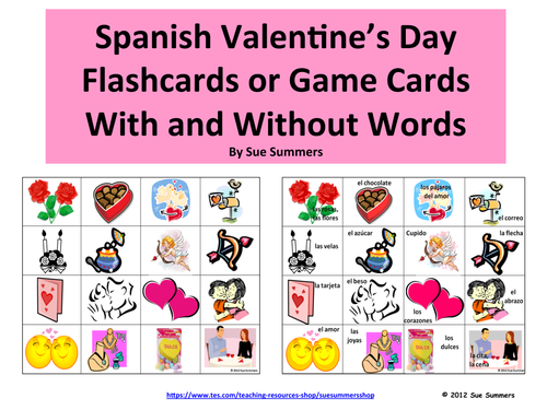 Spanish Valentine's Day Flashcards / Game Cards With and Without Words ...