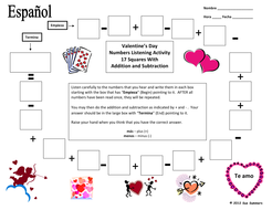 Spanish Valentine's Day Numbers and Math Listening Activity | Teaching ...