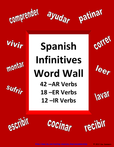 Spanish Verb Word Wall Signs - 72 AR/ER/IR Infinitive Verbs | Teaching ...