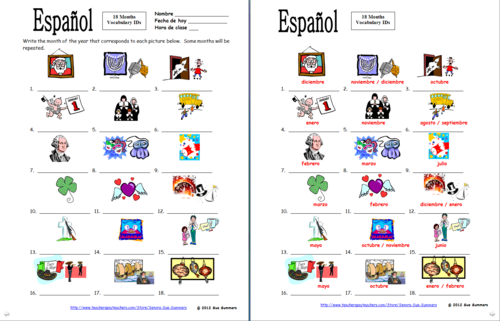 Spanish Vocabulary IDs - Bundle of 40 Worksheets Totaling 720 Words ...