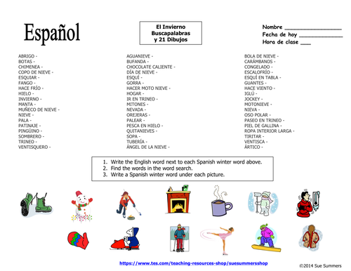 Spanish Winter Bundle of 3 Worksheets and Game Cards / Flashcards ...