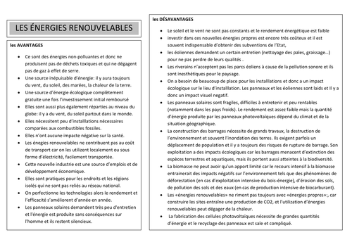 les énergies renouvelables | Teaching Resources
