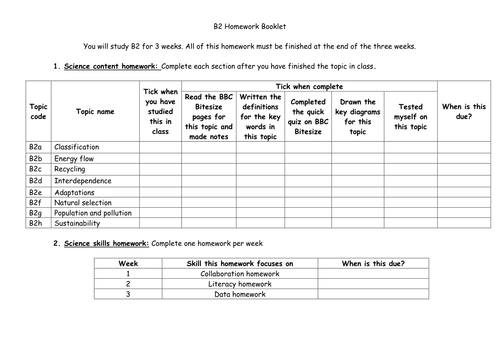 B2 OCR Gateway Homework Booklet | Teaching Resources