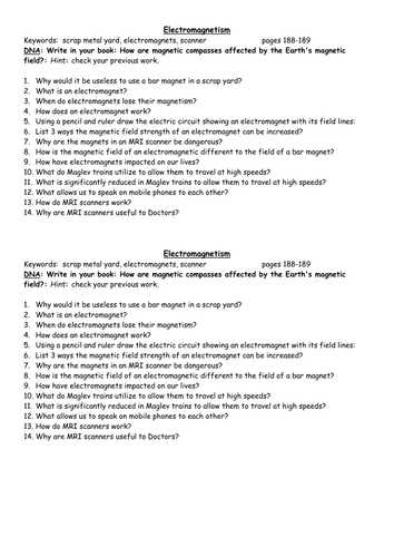 Electricity, Magnetism and Electromagnetism | Teaching Resources