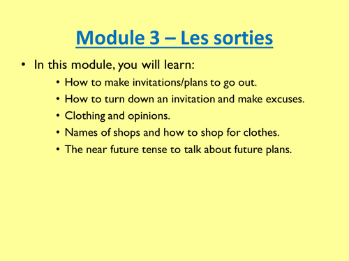 Year 8 - Les sorties (Expo 2, Module 3) | Teaching Resources