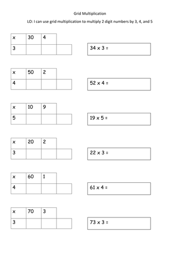 Grid Multiplication Year 3 Worksheets differentiated | Teaching Resources