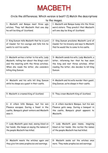 Macbeth paraphrase and sequence activity | Teaching Resources