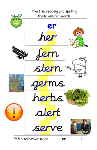 Phase 5: alternative pronunciation of 'er' [a long 'er' sound, as in ...
