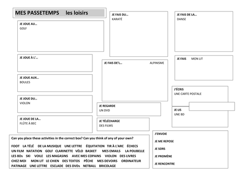 hobbies in French | Teaching Resources