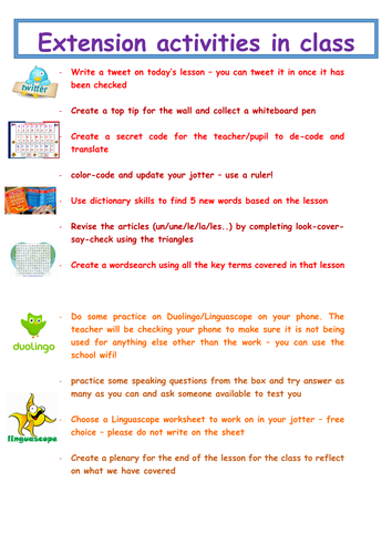 Language's extension activities | Teaching Resources