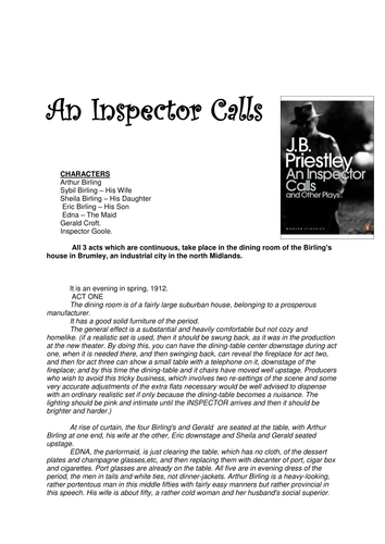 AQA GCSE English Literature An Inspector Calls full text of play to ...