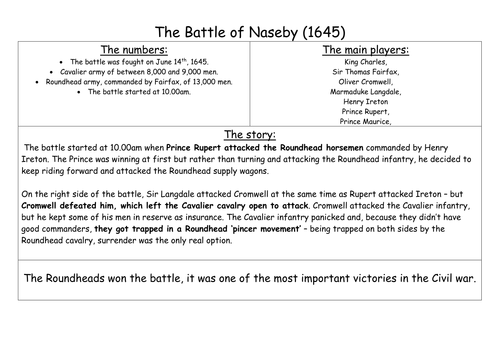 Soldiers and battles of the English Civil War | Teaching Resources