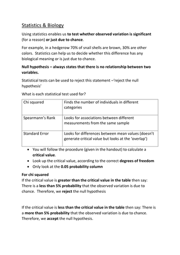 Statistics in Biology | Teaching Resources