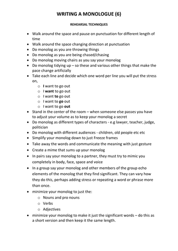 Creating/Writing Monologues | Teaching Resources