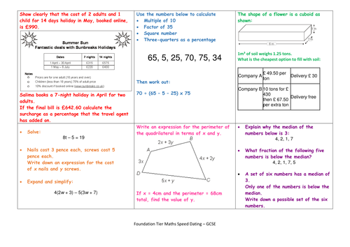 Speed Dating GCSE Math Foundation Revision | Teaching Resources