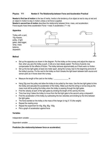 Motion and Forces Practicals | Teaching Resources