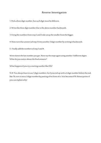 1089 Reverse Number Investigation | Teaching Resources