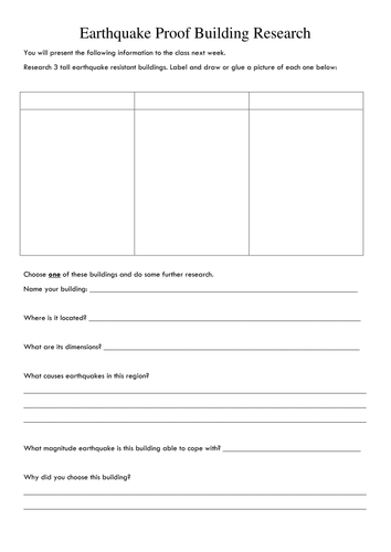 Earthquake proof research and design outline of activities | Teaching ...