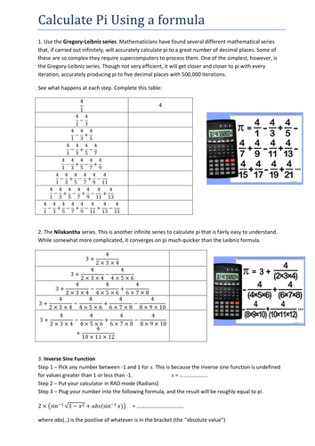 Calculate pi using a formula | Teaching Resources