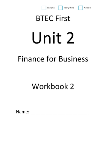 Unit 2 - Finance in Business - Workbook | Teaching Resources