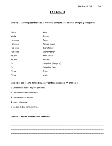 Club de Español - Día 7 (familia, mascotas y descripciones en 3ª ...