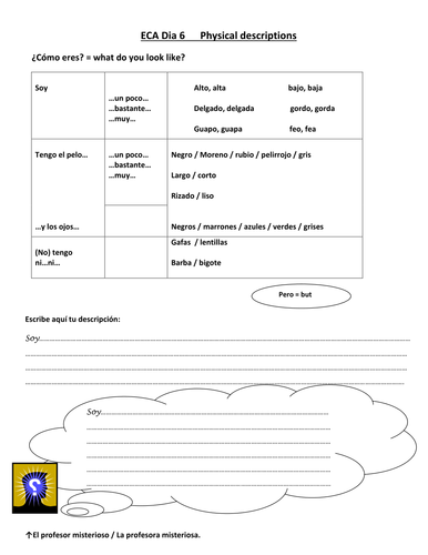 Club de español - Día 6 (las descripciones físicas) | Teaching Resources