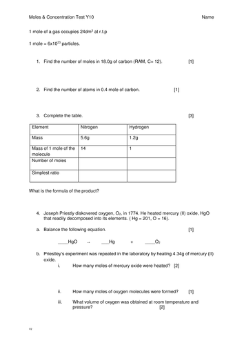 Moles Tests | Teaching Resources