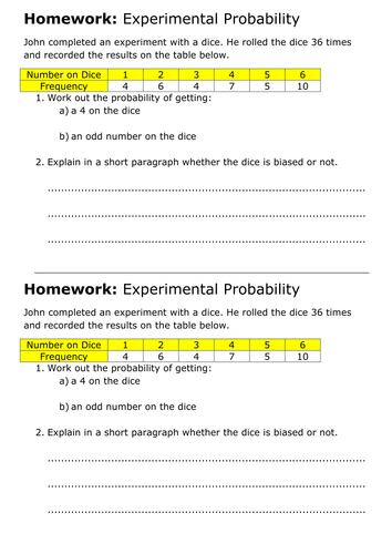 KS3: Probability Homework | Teaching Resources