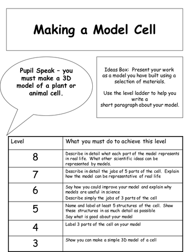 Cell Model task sheet & feedback proforma | Teaching Resources