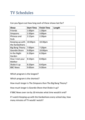 TV Schedules | Teaching Resources