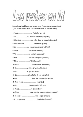 Les verbes en IR | Teaching Resources