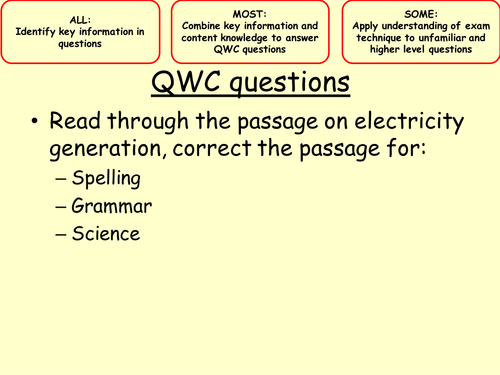 AQA Science A QWC 6 mark questions | Teaching Resources