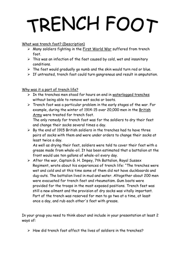 Y8 WW1 Life in the Trenches | Teaching Resources