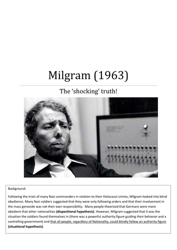 Milgram resources (OCR AS) | Teaching Resources
