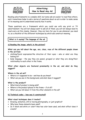 How to Read Any Advert | Teaching Resources