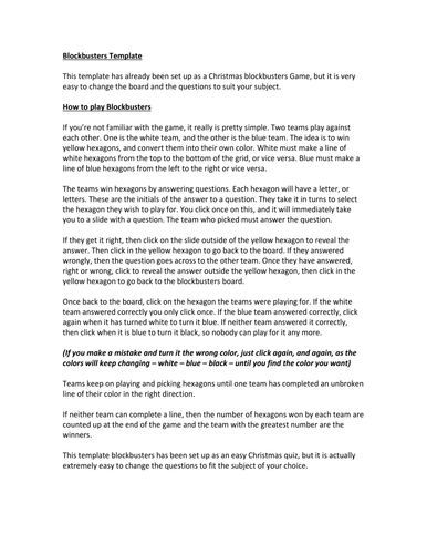 Christmas Blockbusters and Blockbusters Template | Teaching Resources