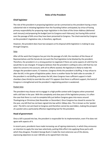 Role and Powers of the US President | Teaching Resources