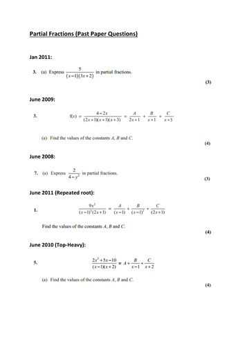 Partial Fractions | Teaching Resources