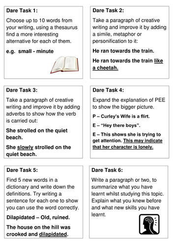 'Dare Board' extension task options (G&T) | Teaching Resources