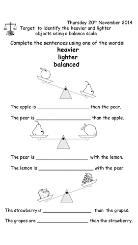 Balance Scale lighter and heavier | Teaching Resources