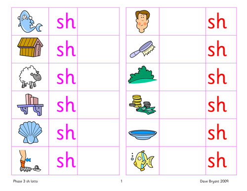 Phase 3: table cards/games for sh phoneme | Teaching Resources