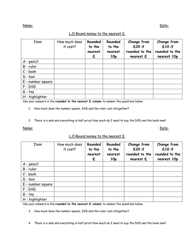 Differentiated activity-Rounding to nearest pound | Teaching Resources
