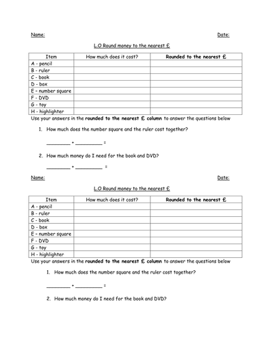 Differentiated activity-Rounding to nearest pound | Teaching Resources